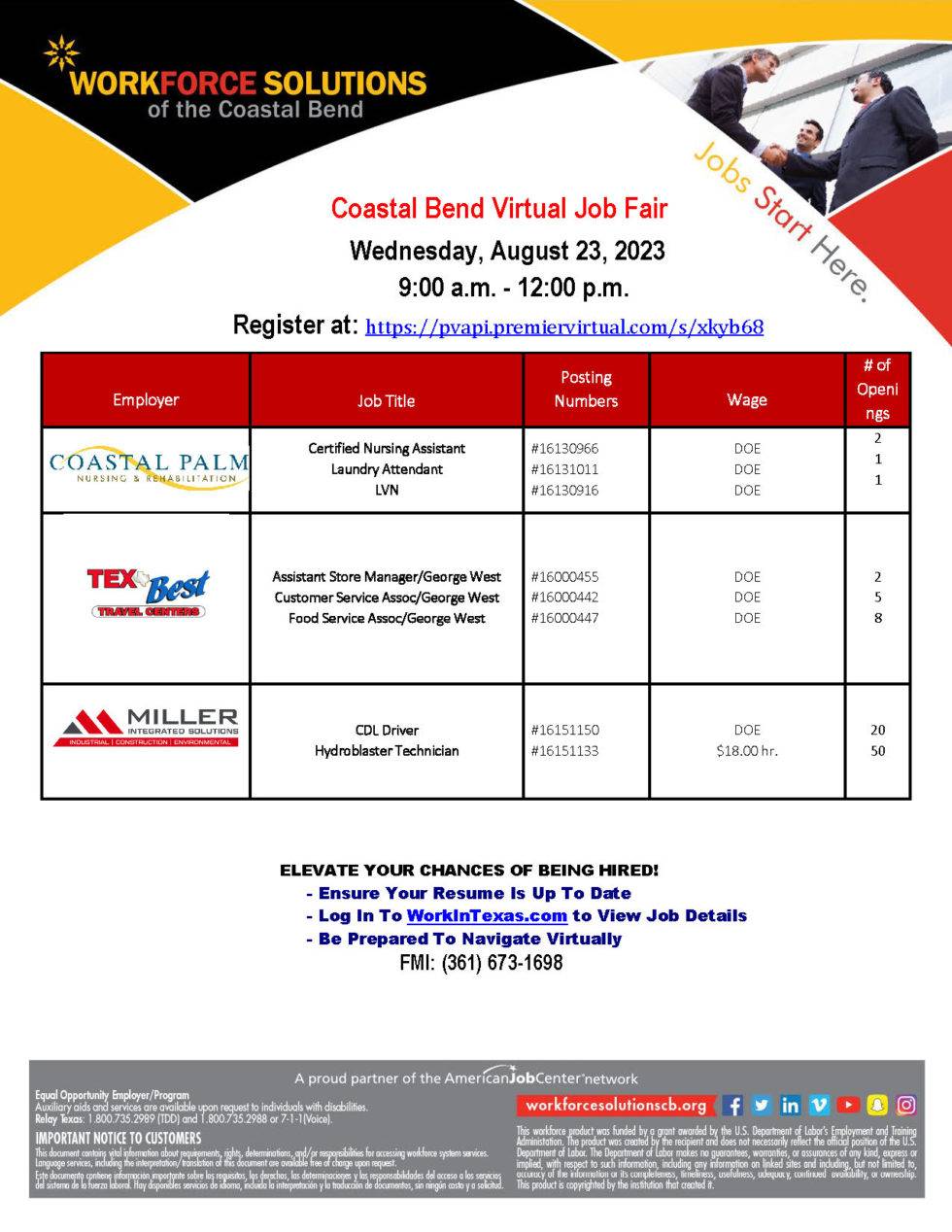 Coastal Bend Virtual Job Fair August 2023 - Workforce Solutions Coastal ...